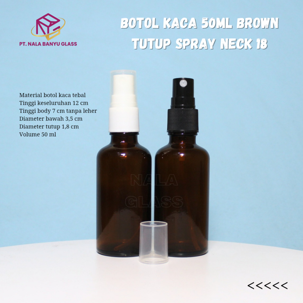 Jual botol spray 50ml kaca coklat / amber / botol kaca 50ml tutup spray ...