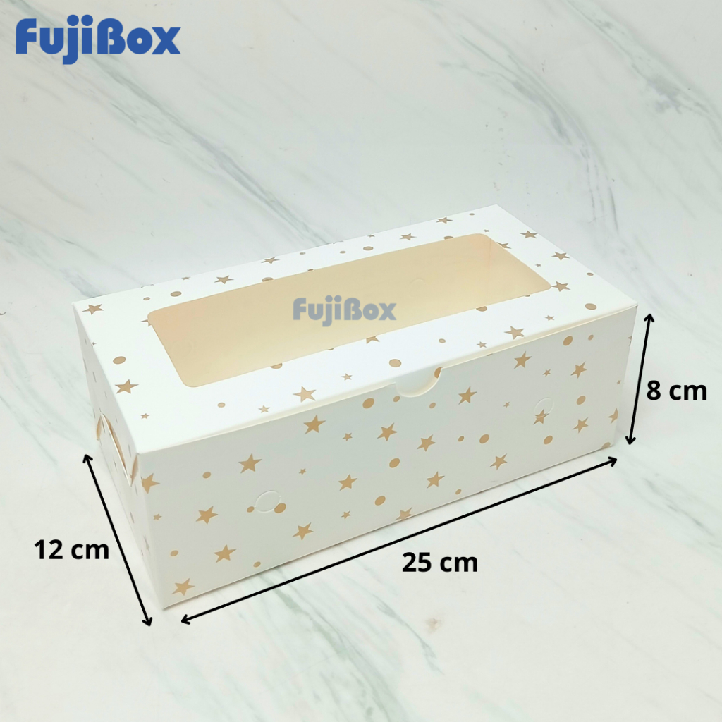 Jual (10 Pcs) Fuji Box Dus Kotak Kue Ivory Motif Polkadot Bintang Emas ...