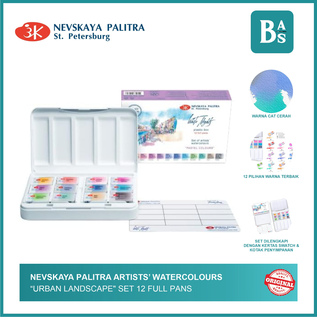 Jual Nevskaya Palitra - Artist Watercolor Set 12 Full Pans White Night ...