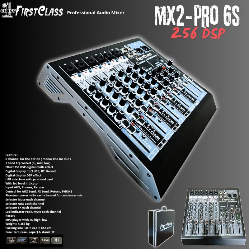 Jual Professional Firstclass 6 Channel Mono Mixing Console MX2 PRO6S dengan 256 DSP effect ...