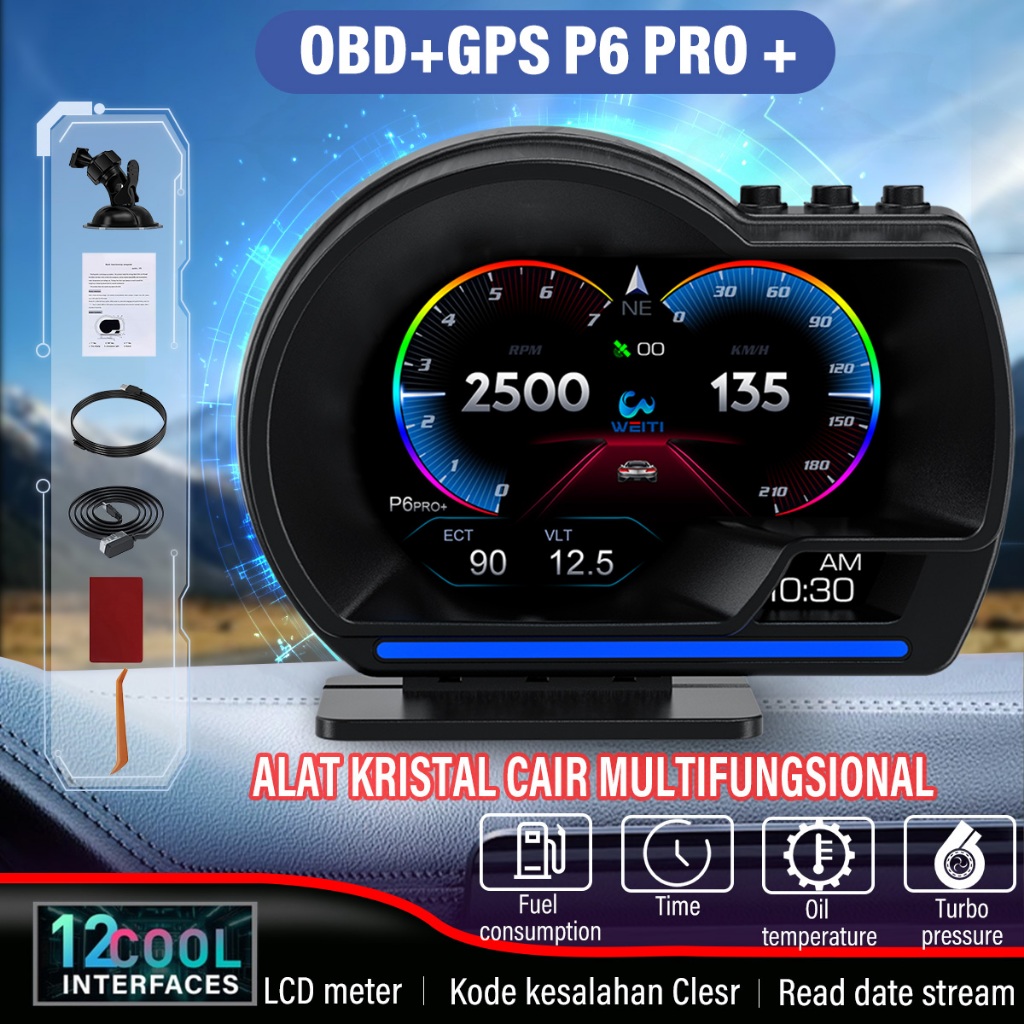 Jual HUD P6 Pro+ Smart Mobil Layar Display 2024 model terbaru OBD2+GPS HUD Sistem Ganda Smart ...
