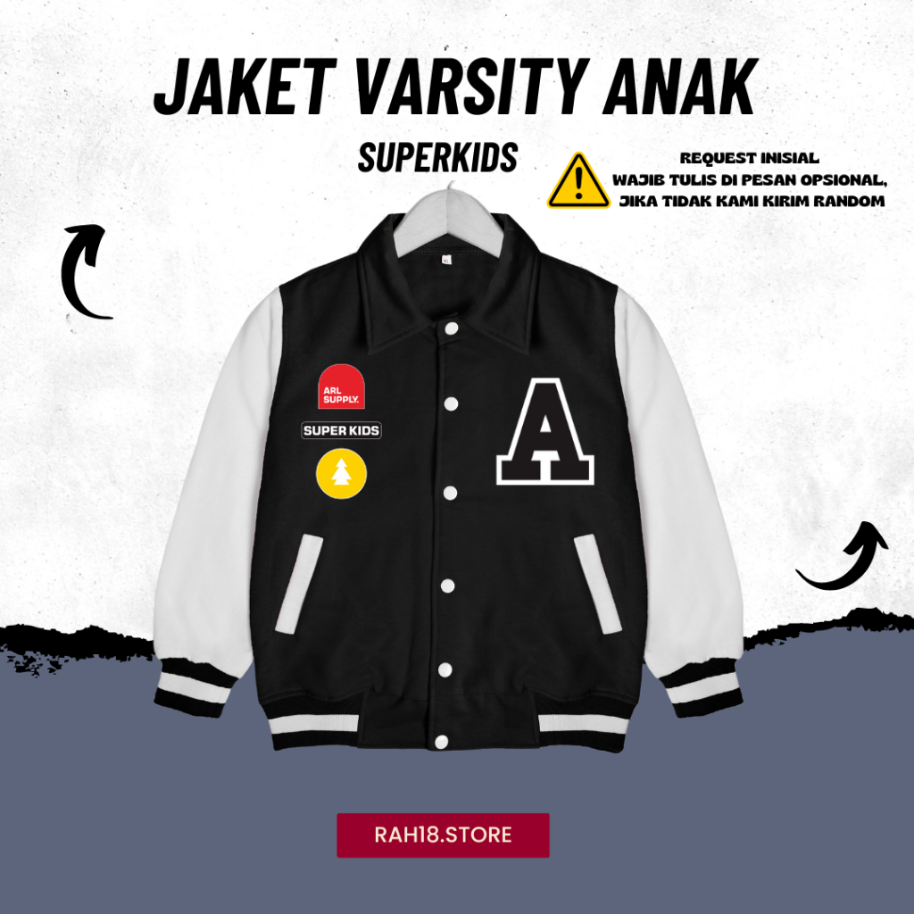 Jual Jaket Varsity Anak SUPER KIDS CUSTOM INISIAL DARI A-Z Umur 2-12 ...