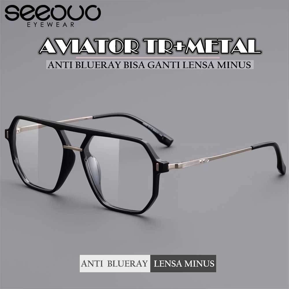 Jual Seeouo Kacamata Antiradiasi Blueray Model Aviator Double Bridge Kotak TR90+Metal Stylish ...