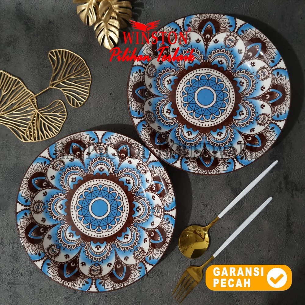 Jual WINSTON 1pcs Piring Lontong Keramik 9,25 inch Batik Biru Coklat ...
