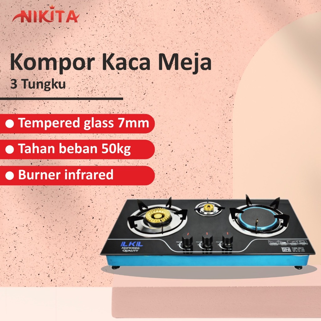 Jual NIKITA Kompor Gas Kaca 3 Tungku - Kompor Gas Tanam Burner Api Biru ...