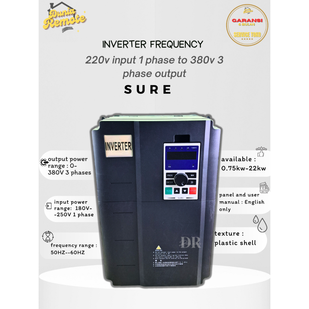 Jual SURE Inverter Frekuensi VFD All Type 0.5KW-7.5KW 220v 1phase input To 380v 3phase output ...