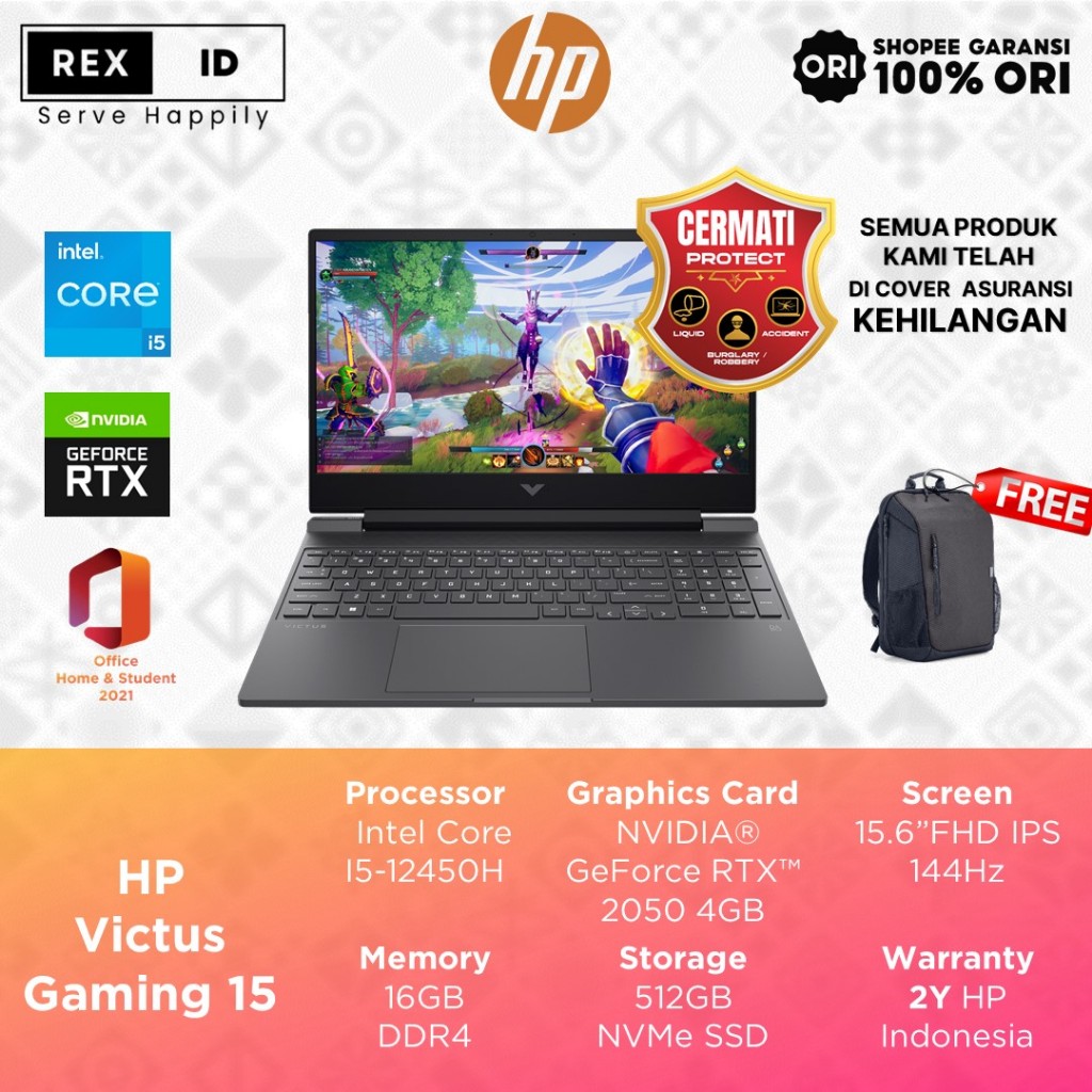 Jual Laptop Hp Victus Gaming 15 RTX2050 4GB Core i5-12450H 16GB 512GB ...