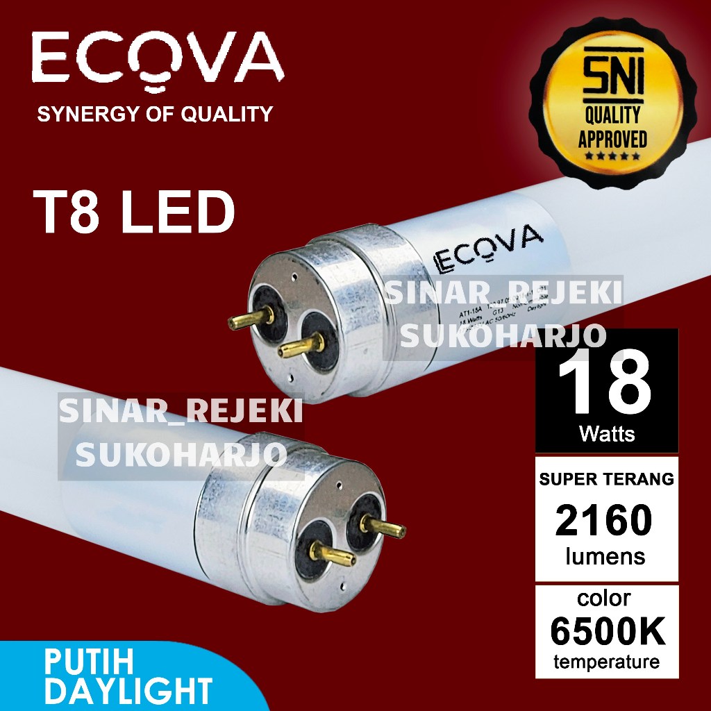 Jual ECOVA LAMPU LED T8 TUBE LAMPU T8 TUBE 18 WATT & 9 WATT PUTIH KAP LAMPU TL LED LAMPU NEON T8 ...