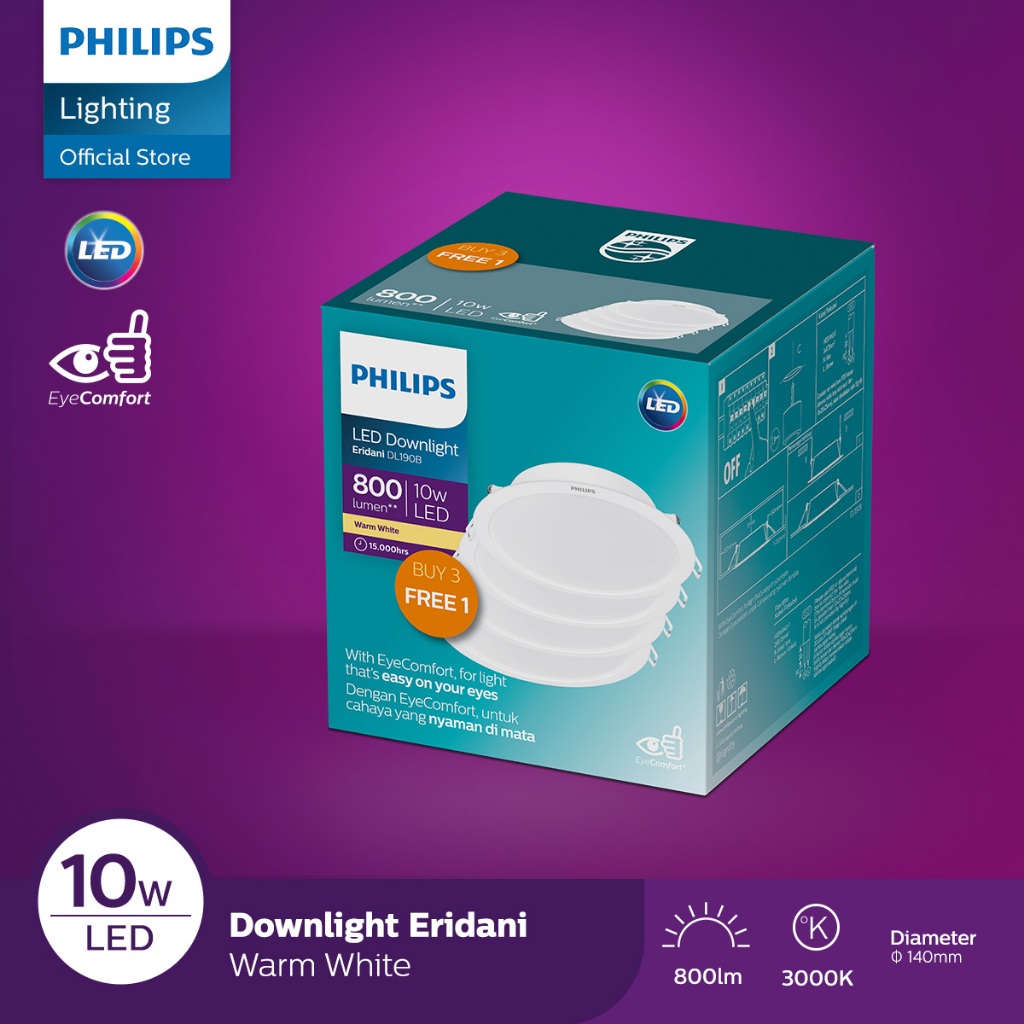 Jual Philips Multipack Downlight Eridani DL190B LED8 D125 10W 830 WH ...