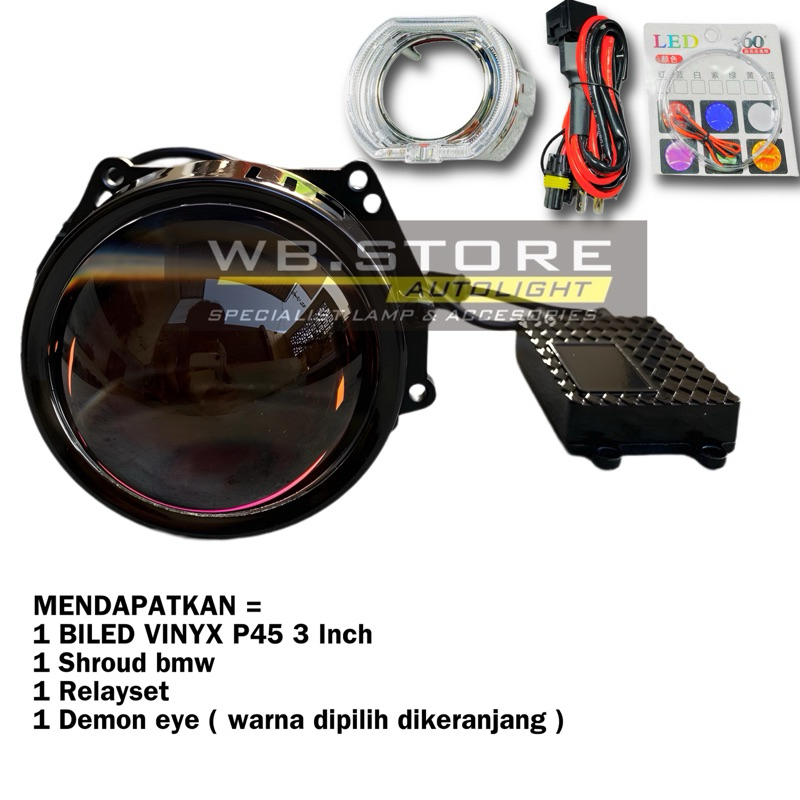 Jual PAKET LENGKAP Biled VINYX P45 55 watt 3 inch PURPLE LENS Lampu ...