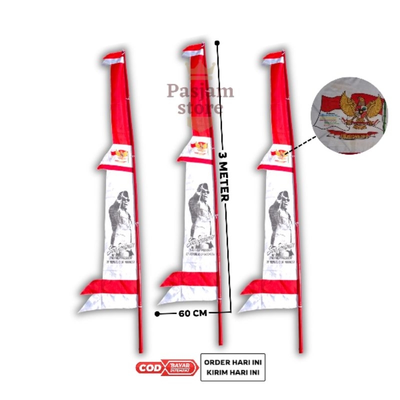 Jual Umbul-Umbul Bendera Merah Putih Bandir Soekarno Jumbo Panjang 3 Meter Spanduk Dekorasi 17 ...