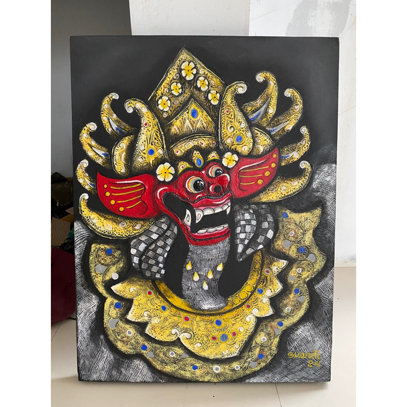 Jual Lukisan Barong Tekstur Bali Lukisan Asli Buatan Tangan Lukisan Cat Minyak Dan Canvas