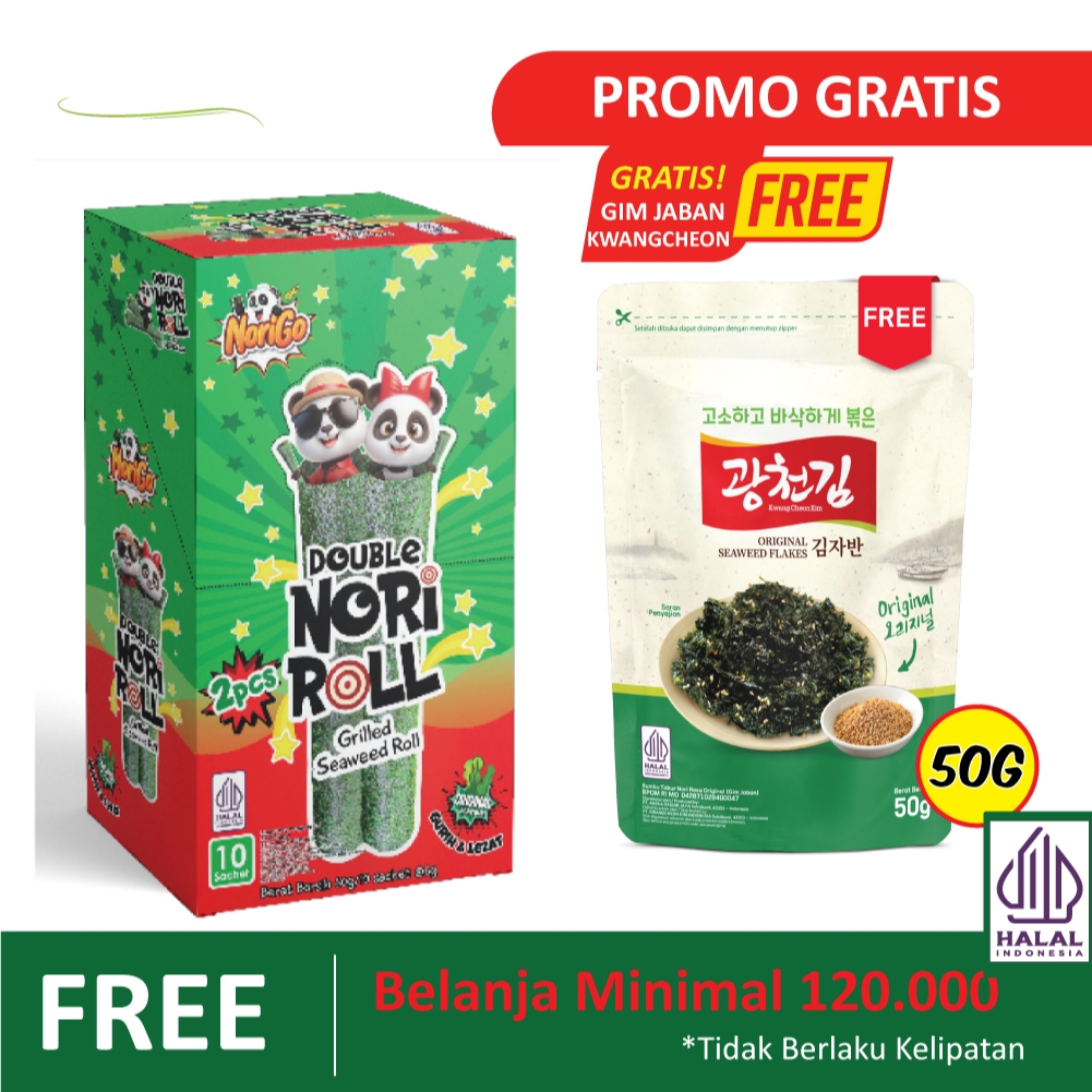 Jual Snack Double Nori Roll Grilled Seaweed Roll 1 KARTON isi 6 BOX (60 ...
