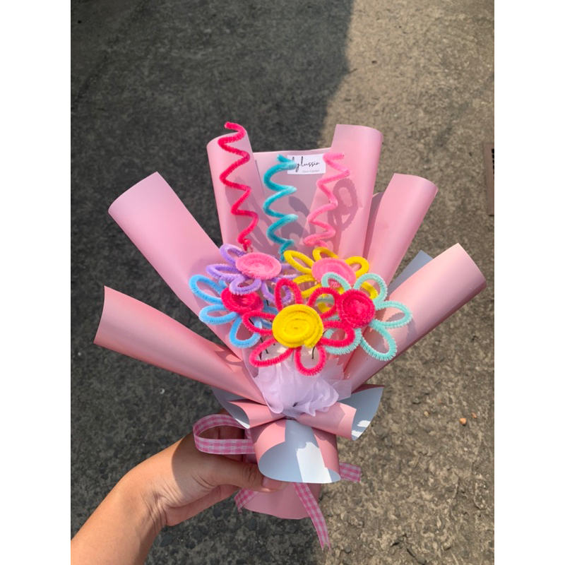 Jual buket aesthetic/buket kawat bulu/buket mini bunga | Shopee Indonesia