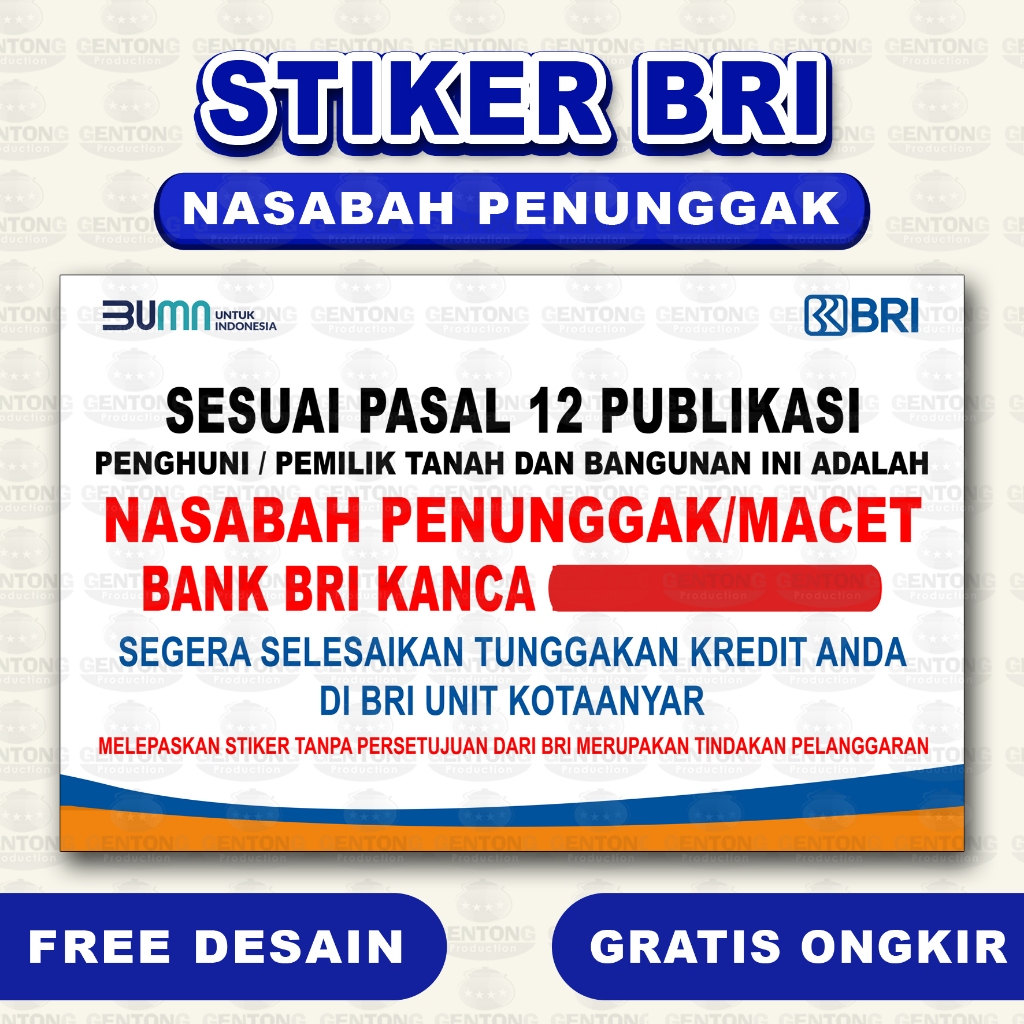 Jual CETAK STIKER BRI CETAK STIKER NASABAH PENUNGGAK CETAK STIKER ...
