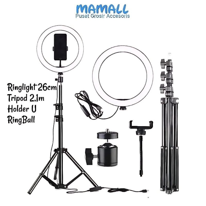 Jual Tripod Ring Light 26cm 2 Meter Besi Handphone B74 Tripod RingLight ...