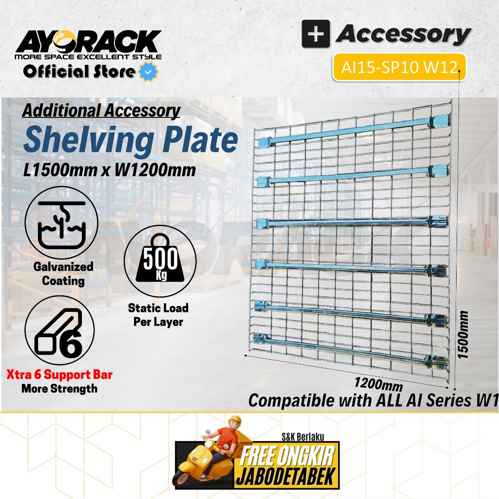 Jual AYORACK AI15-WM05 W12 HEAVY DUTY RACK WIRE MESH SHELF 500KG ...