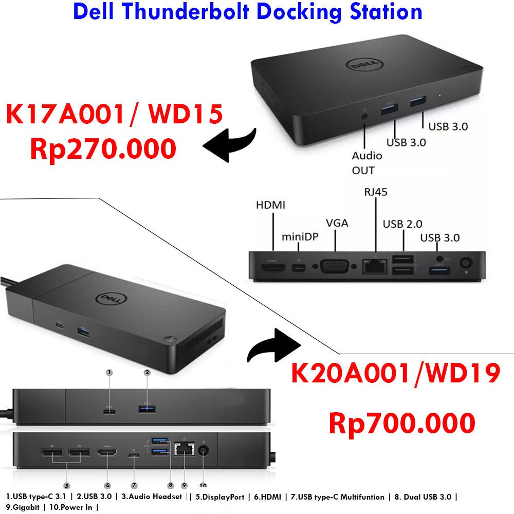 Jual Universal Docking USB C Dell Thunderbolt wd22tb4 3100 d6000s wd19 wd15 | Shopee Indonesia