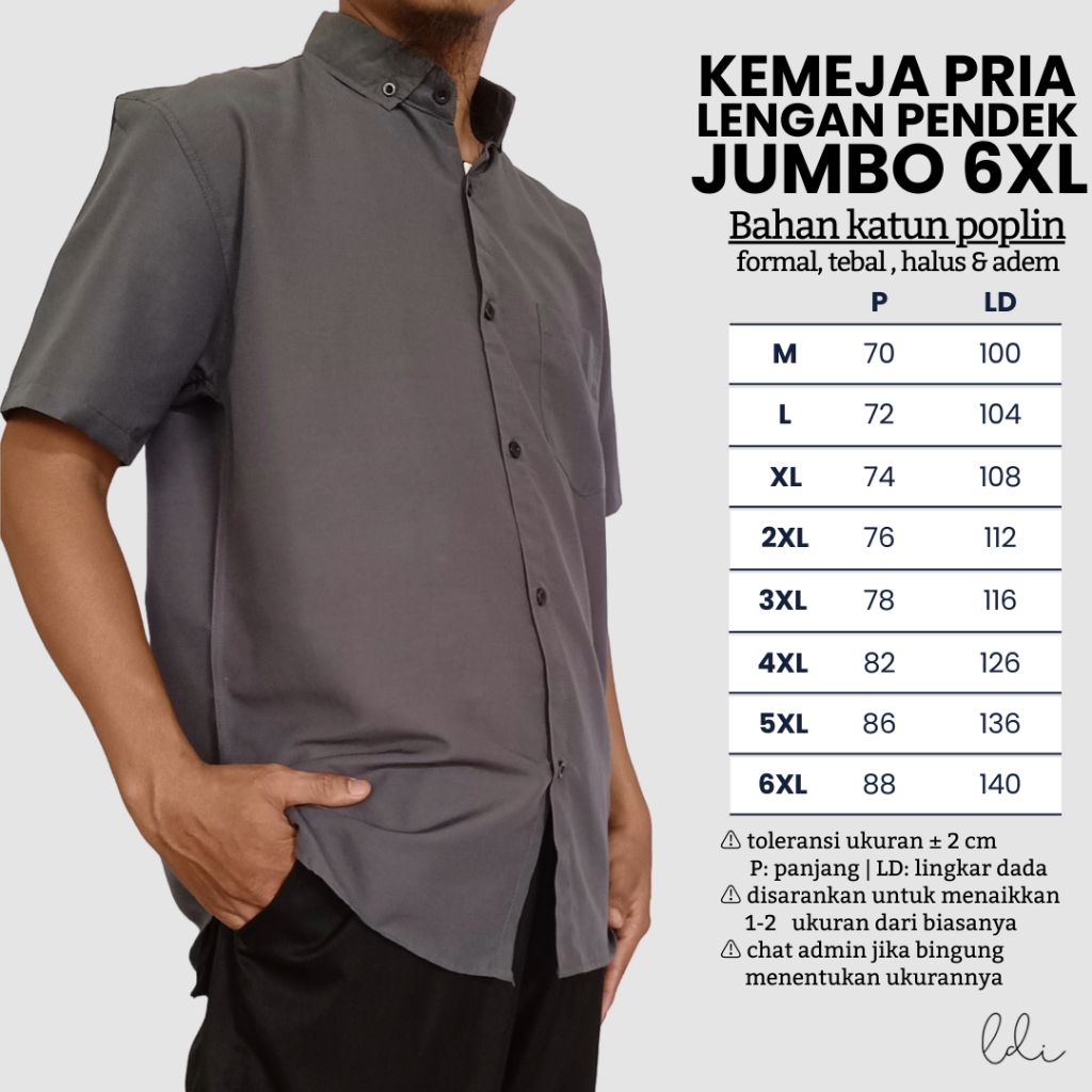 Jual Kemeja Abu Tua Pria Lengan Pendek Jumbo Polos Formal Big Size M L XL XXL XXXL 4XL 5XL 6XL ...