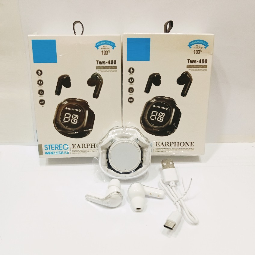 Jual Handsfree Bluetooth Transparan TWS 400 Headset Wireless5.0 ...