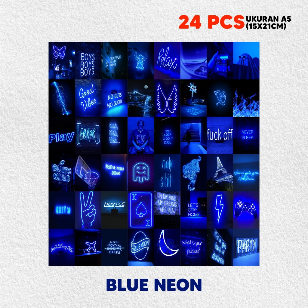 Jual (48 PCS) Poster Dinding Bundle Blue Neon Isi 48 | Poster Kamar ...