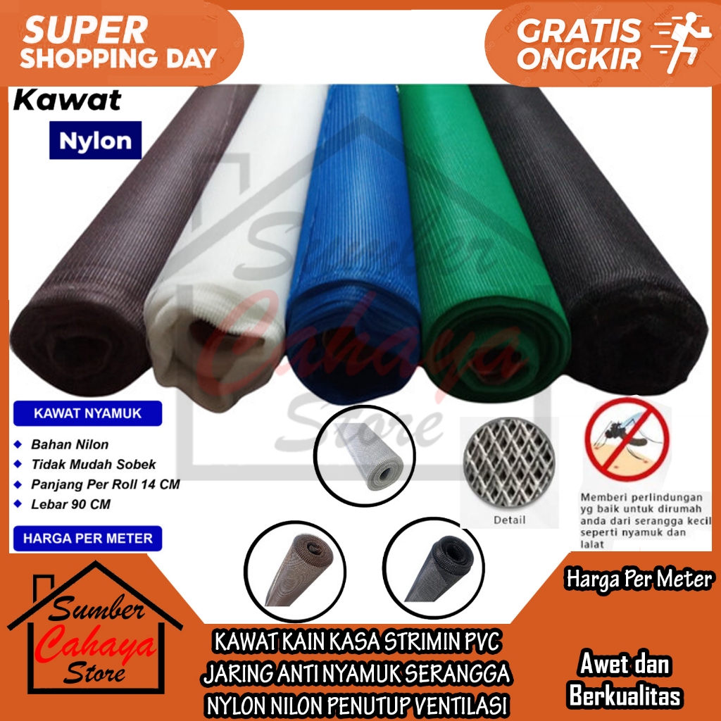 Jual Kawat Kain Kasa Per Meter Strimin Pvc Jaring Anti Nyamuk Serangga ...