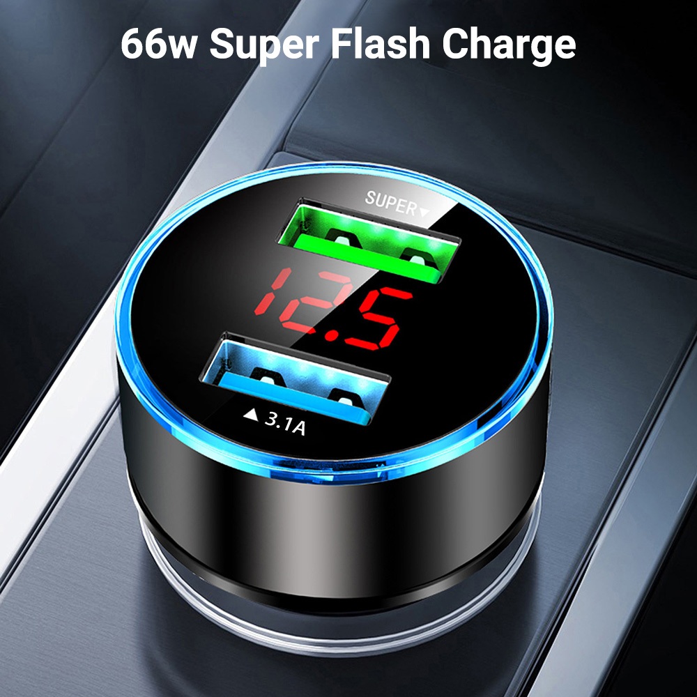 Jual Charger Mobil Charger Motor 2 Ports 3.1A 12V-24V Output Fast Charging LED Display Voltmeter ...