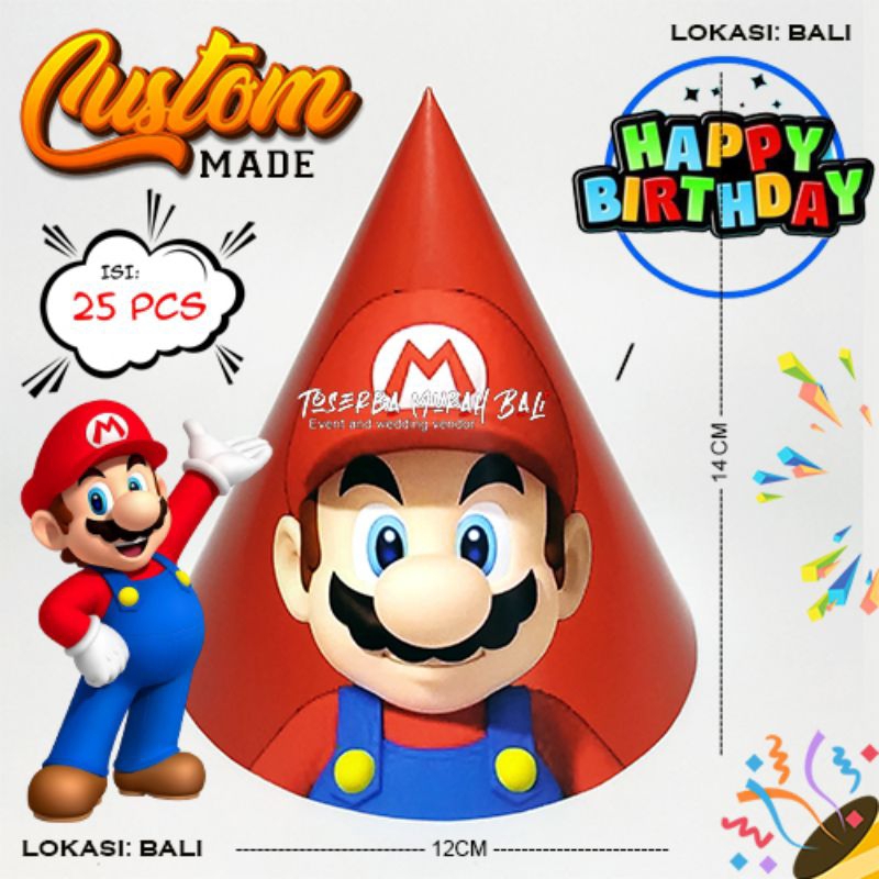 Jual TOPI ULTAH CUSTOM SUPER MARIO - MARIO ISI 25PC | Shopee Indonesia