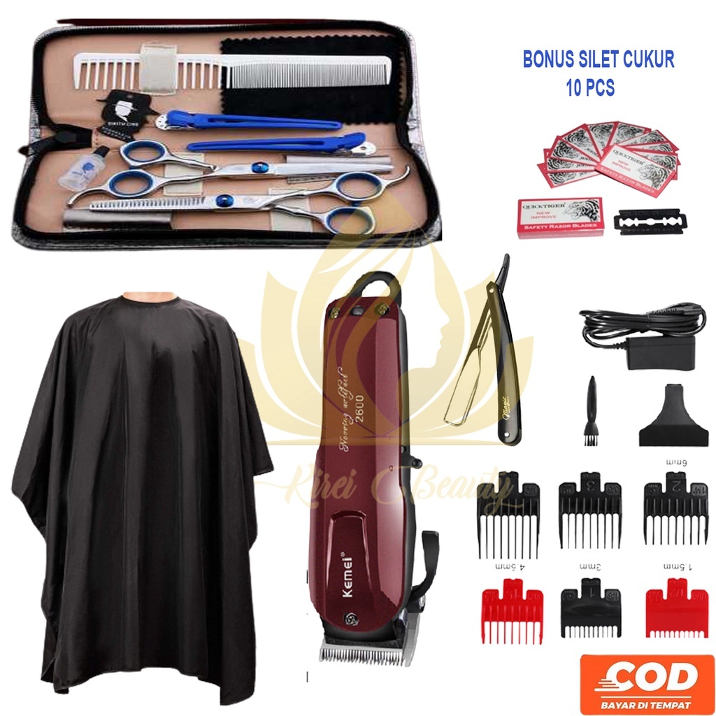 Jual [COD] Paket Alat Cukur Rambut Elektrik Kemei 2600 Profesional Barbershop Gunting Rambut ...