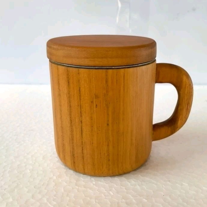 Jual mug cangkir kopi dan teh stainless cover kayu jati lengkap dengan ...
