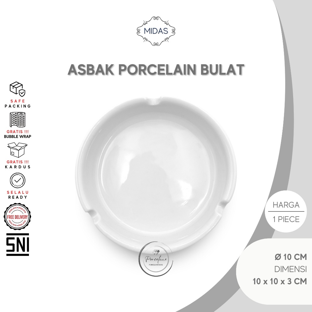 Jual Midas Asbak Porselen Bulat 10 cm Putih Glossy Polos Tempat Rokok ...