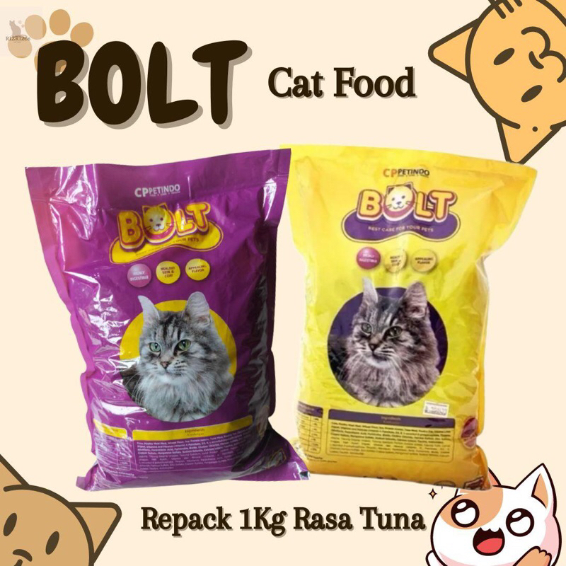 Jual makanan kucing murah catfood dryfood bolt repack 1kg | Shopee ...