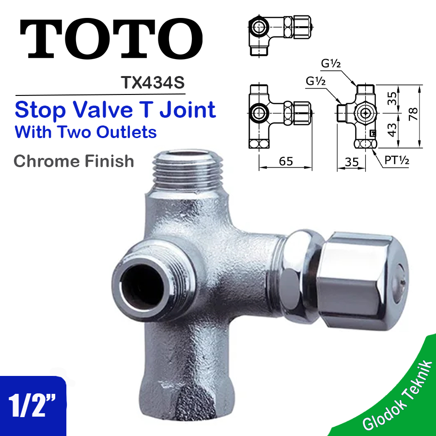 Jual TOTO Stop Valve 2 Outlet - Stop Kran Plus T-Joint TX434S | Shopee ...