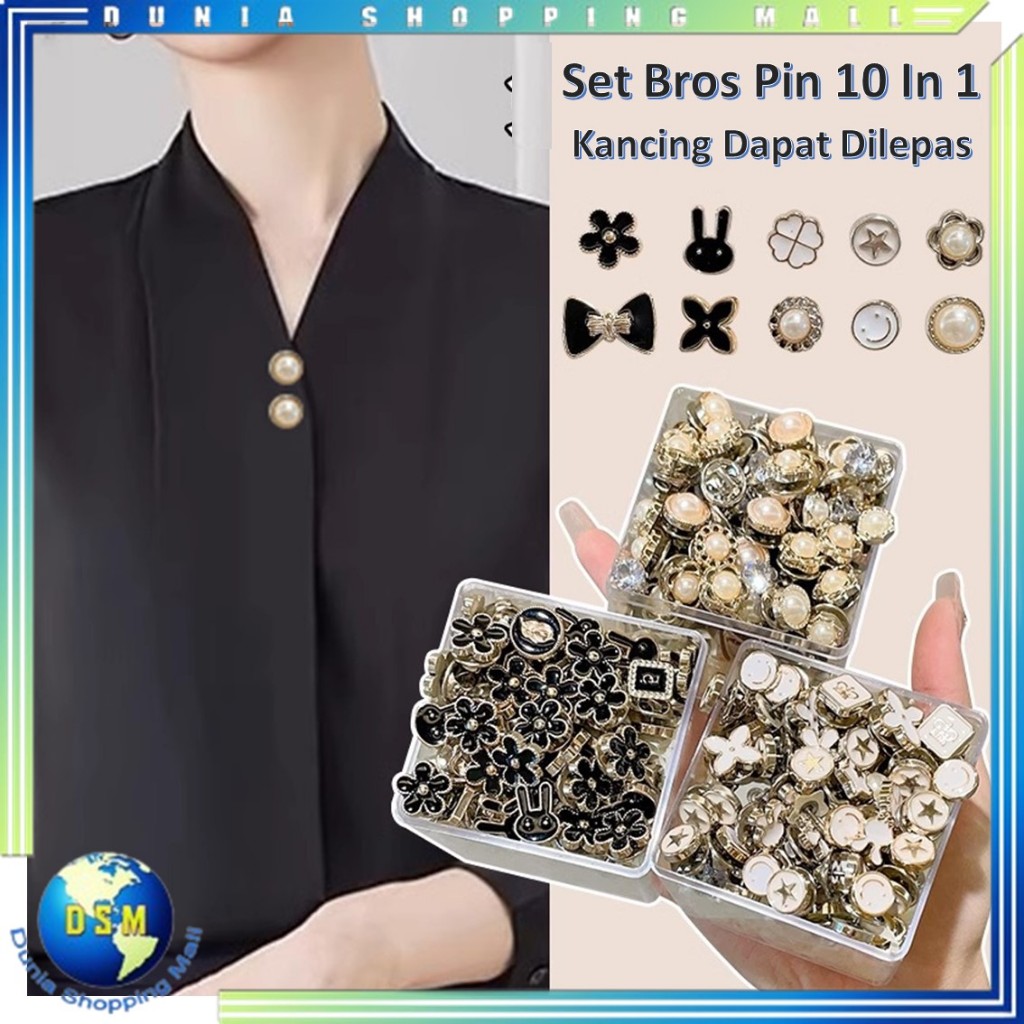 Jual DSM Set Bros Pin 10 In 1 Motif Bunga Bintang Kelinci Aneka Desain ...