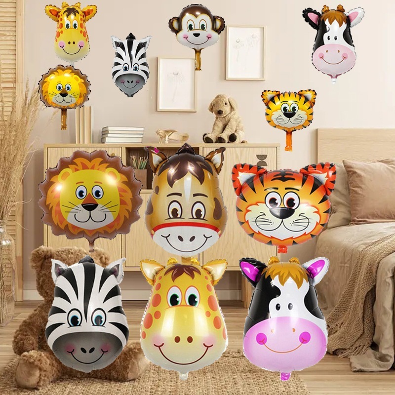 Jual Balon foil kepala animal / dekorasi zoo / balon sapi singa jerapah ...