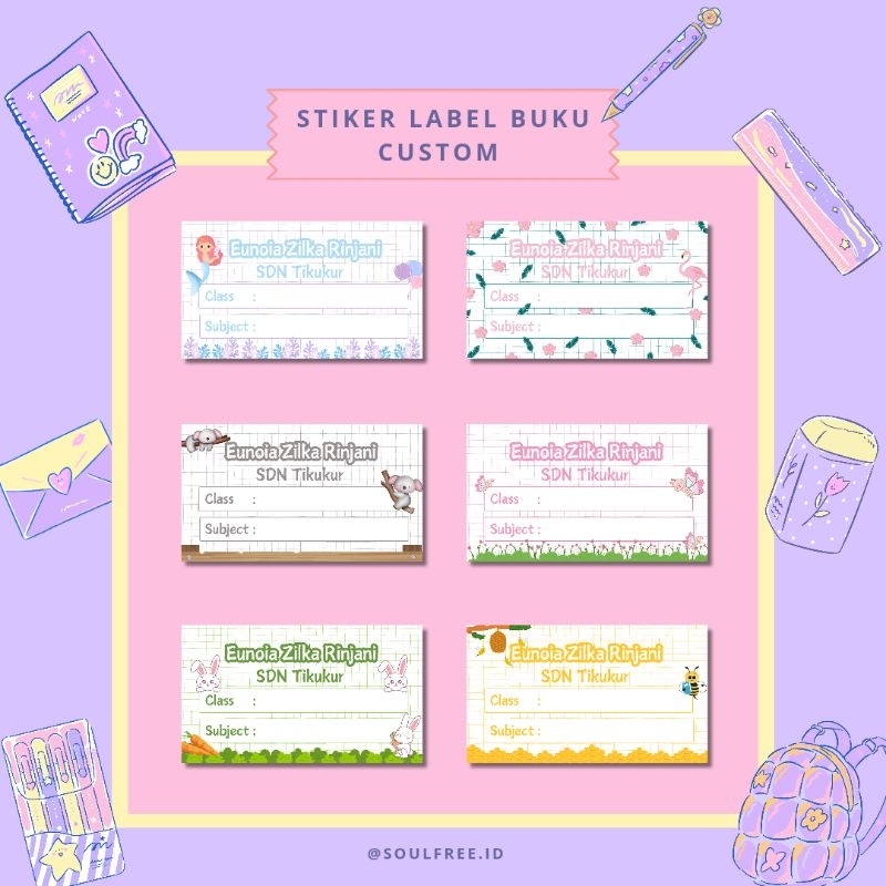 Jual [40pcs] stiker label mapel custom/stiker label buku/setikel label ...