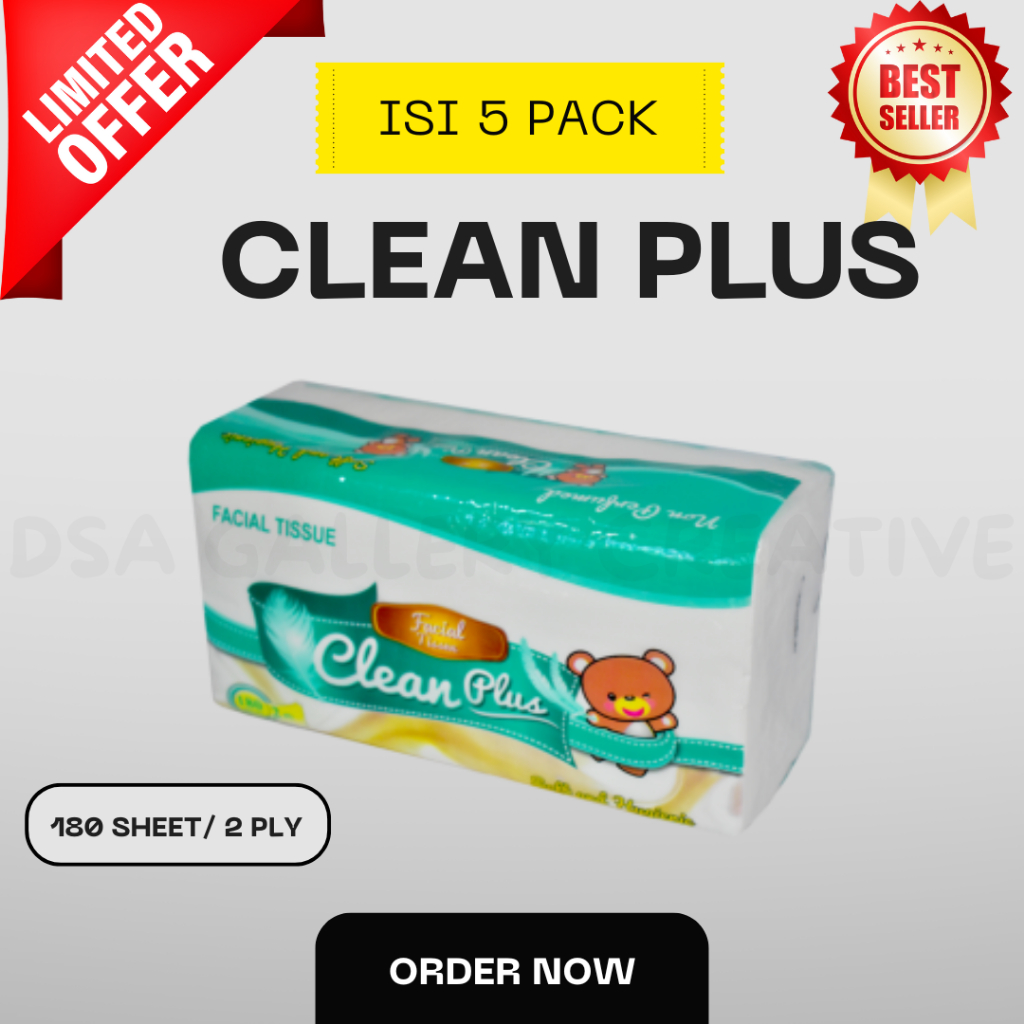 Jual Tissue Tisu Clean Plus 180 Sheet Murah 5 Pack | Clean Plus ...