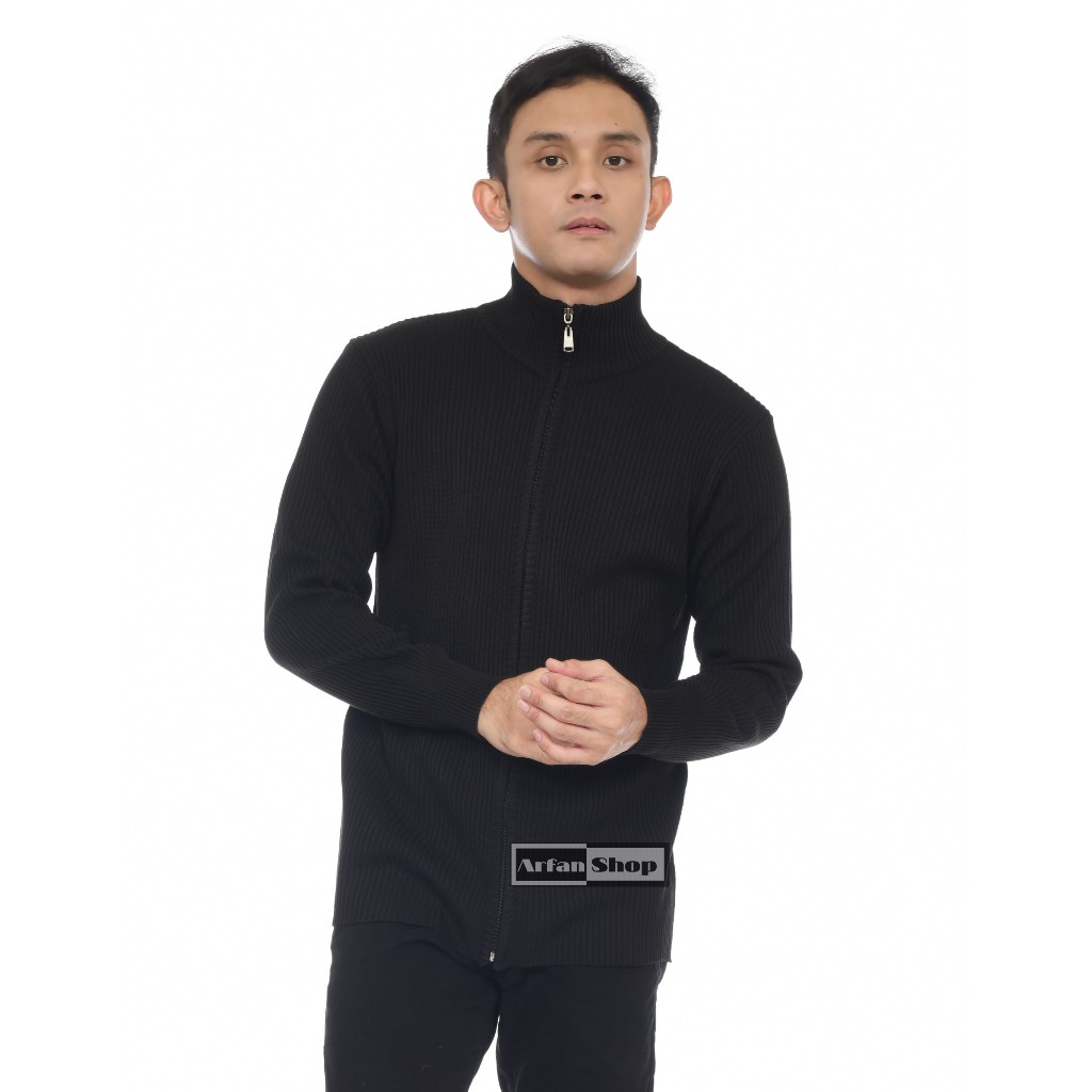 Jual Jaket Rajut Resleting Pria Kerah Tinggi Tebal | Sweater Knit ...