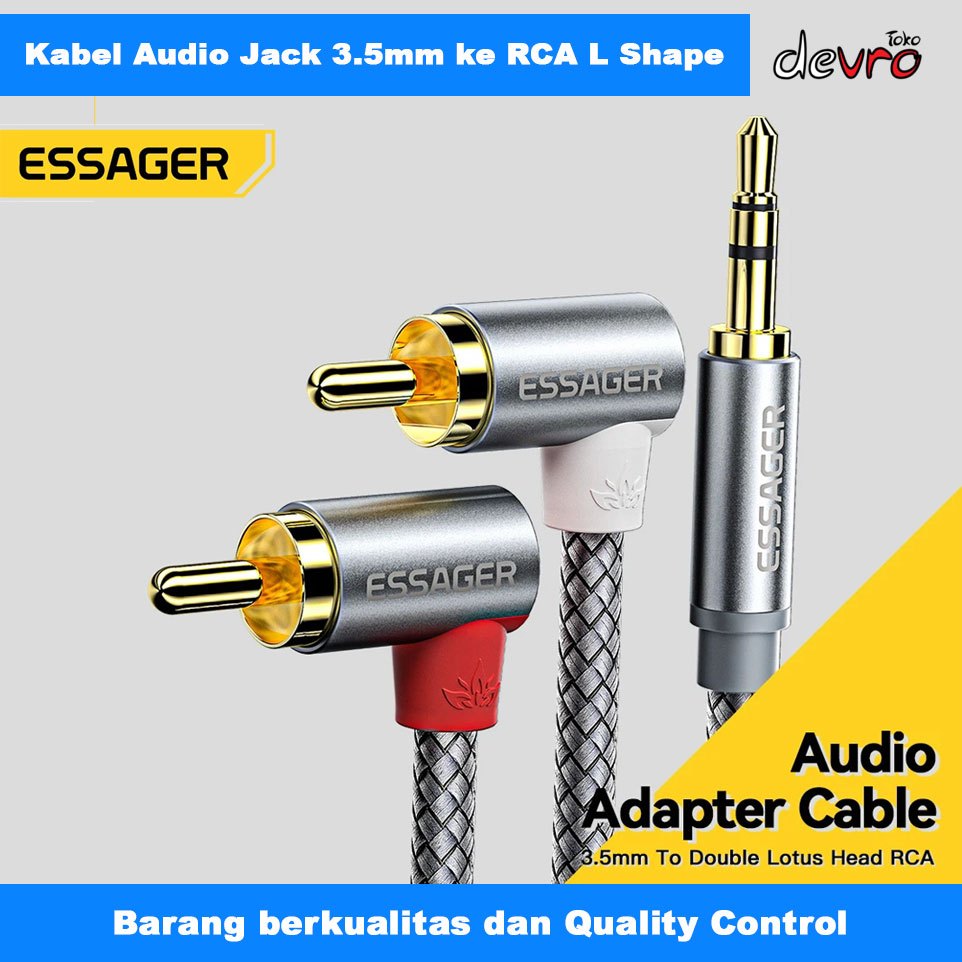 Jual Kabel Audio Jack 3.5mm ke RCA Shape L Double Lotus Elbow Adapter ...