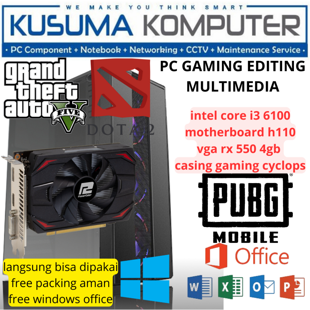 Jual Komputer PC Gaming intel Core i3 6100 RX 550 4GB 256GB SSD | Shopee Indonesia
