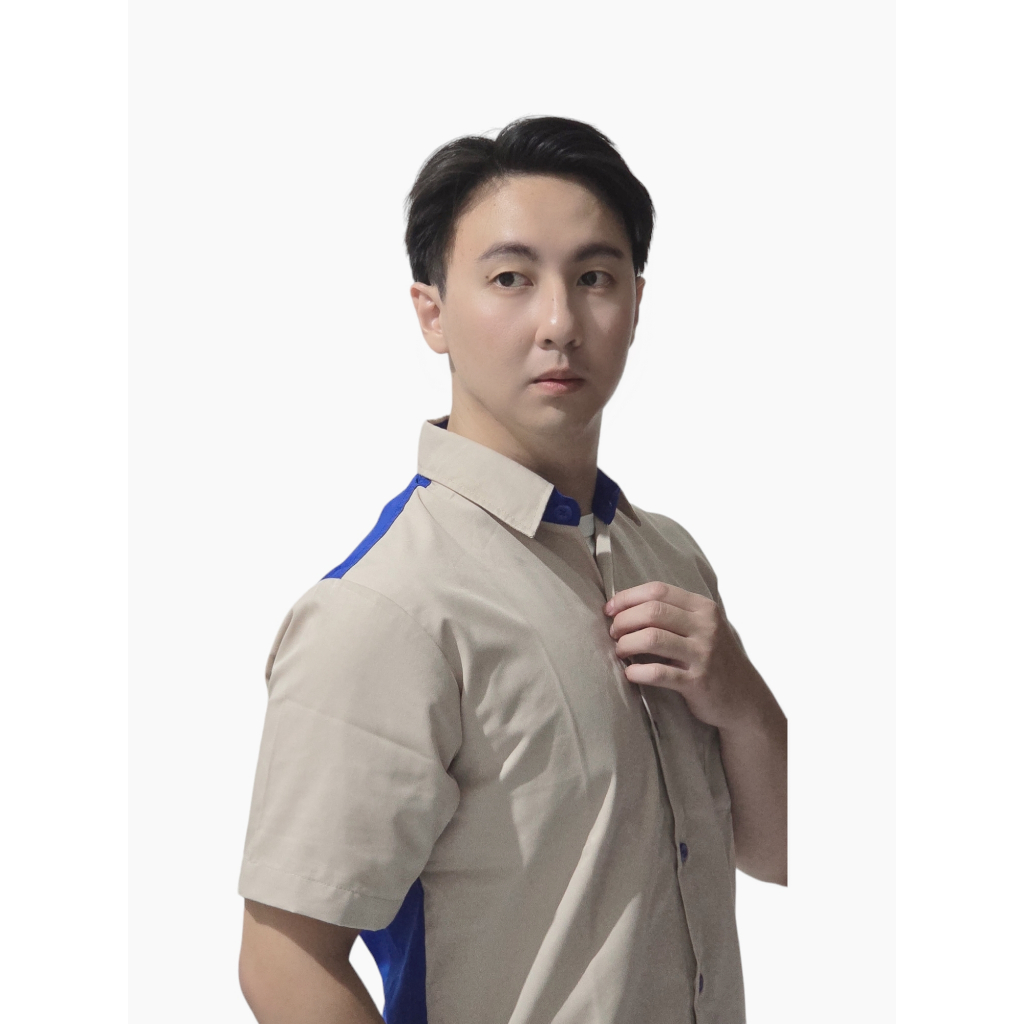 Jual Seragam kerja kemeja kombinasi cream biru | Shopee Indonesia