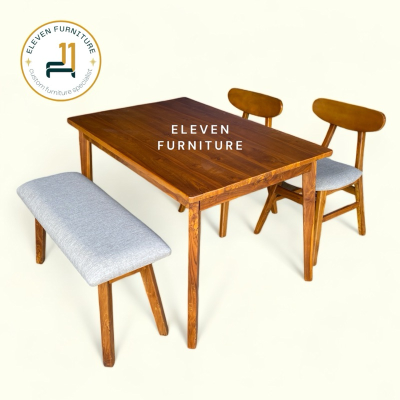 Jual Set Meja Makan 2 Kursi ropan 1 Bench Bangku kayu jati Minimalis Retro Cafe retro minimalis ...