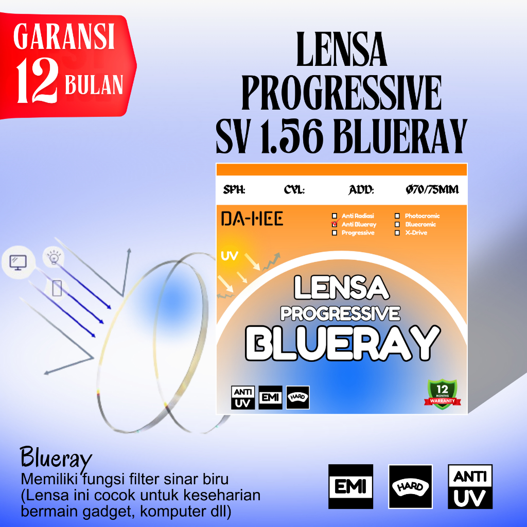 Jual DAHEE - LENSA PROGRESIF MINUS BLUERAY (SPH/CYL) HARGA SEPASANG ...