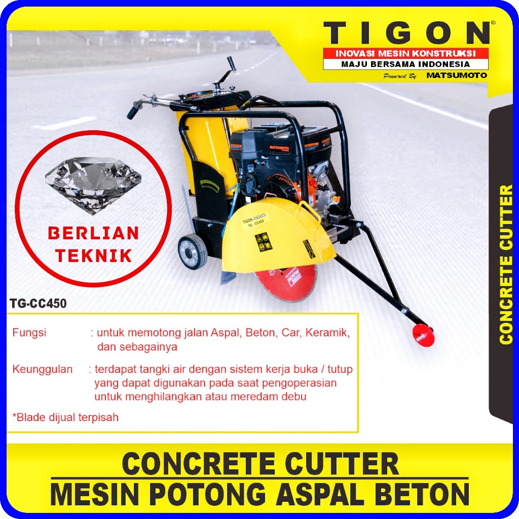 Jual Concrete Cutter Potong Aspal Tigon TG-CC 450 + Mesin Bensin 15 HP ...