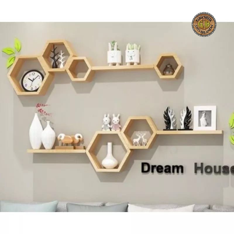 Jual Rak Dinding Hexagonal Hiasan Dinding Aesthetic Rak Hexagonal Kayu ...