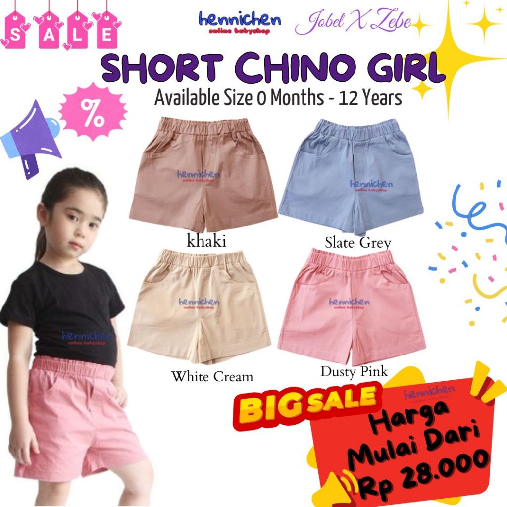 Jual Jobel 0-12 Tahun Celana Chino Anak Perempuan Shorts Chino Girl edition Chinos x Zebe ...
