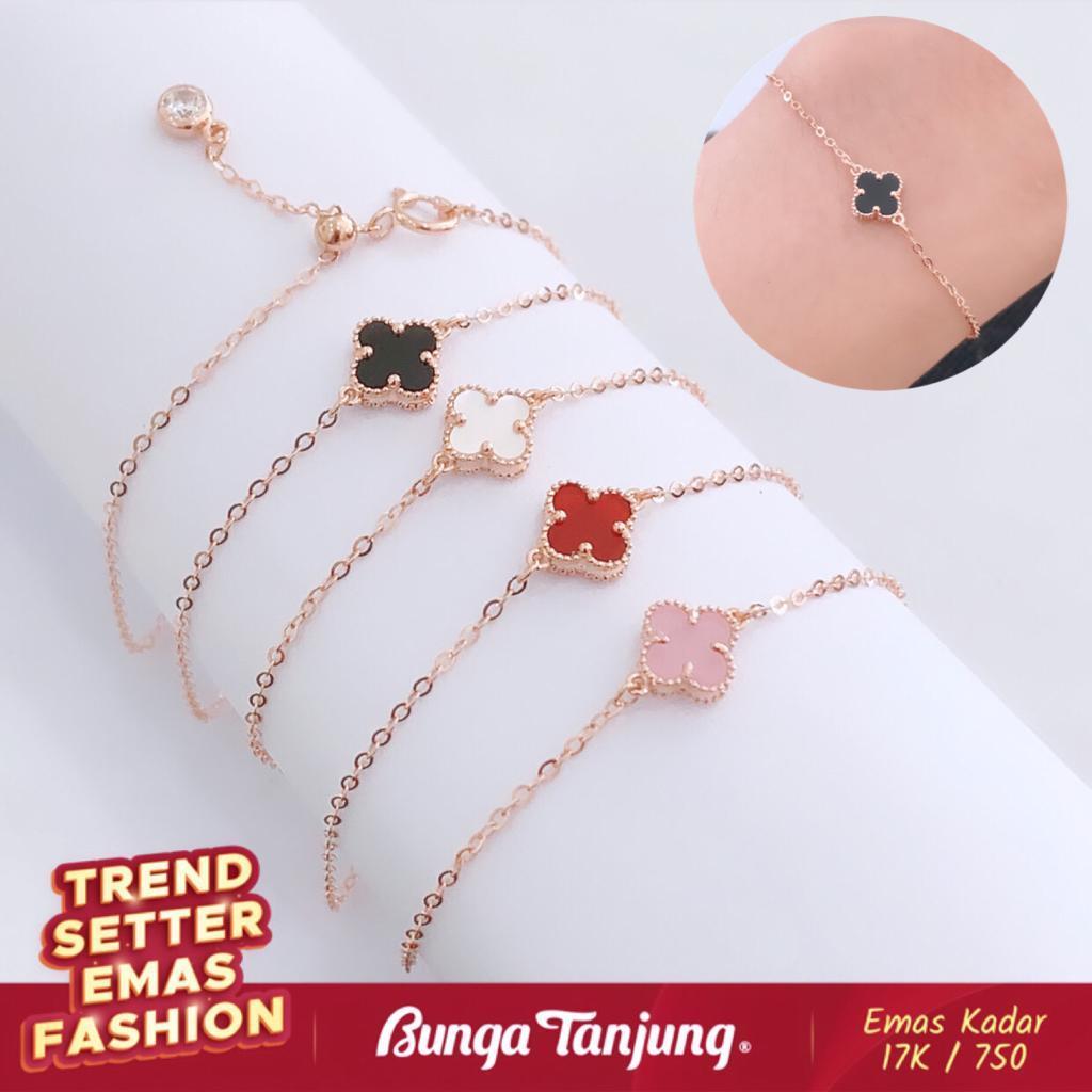 Jual GELANG CLOVER SERUT THIN - EMAS 17K - BUNGA TANJUNG GOLD | Shopee ...
