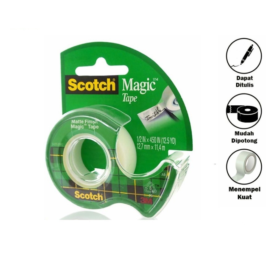 Jual Magic Tape 3M Scotch Selotip Lakban Transparan 0.5" + Dispenser ...