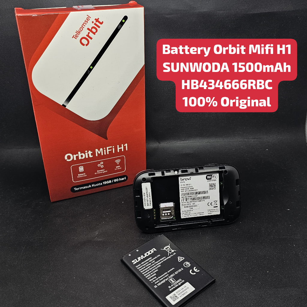 Jual Battery Modem Orbit Mifi H1 E5576 HB434666RBC SUNWODA ori 100% ...