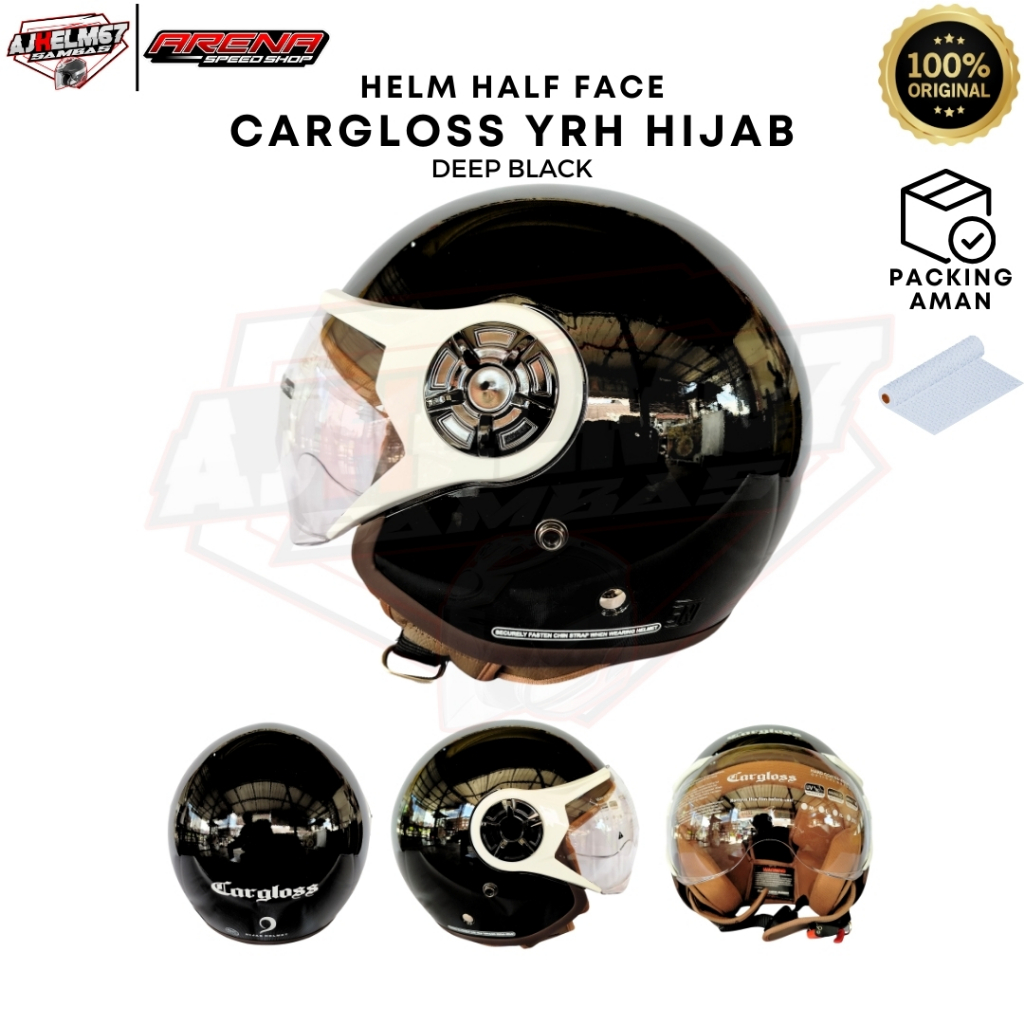 Jual Helm Half Face CARGLOSS YRH Hijab Deep Black - Helm Retro Classic ...